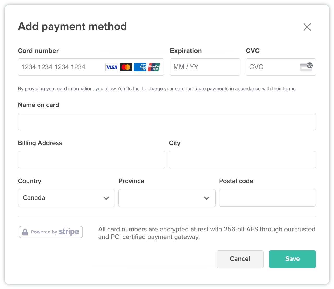 Add/Delete a Payment Method – 7shifts